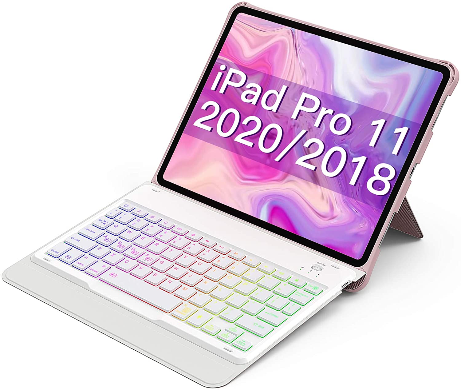 Inateck iPad Pro 11 キーボードケース 第1世代と第2世代対応、DIYバックライト付き、分離式、KB02005 pink ...